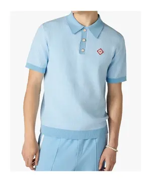 Casablanca Striped Logo Polo Shirt - Light Blue