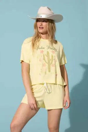 PJ Salvage Softee "feelin' Prickly" Graphic Print Short Pajama Set - Vanilla