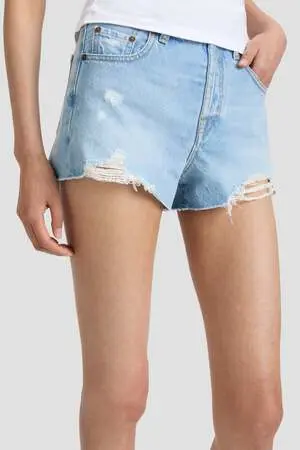 Victoria Beckham Distressed Denim Shorts - Light Blue Wash