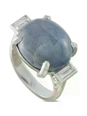 LB EXCLUSIVE Oval Sapphire And Diamond Ring In Platinum - Silver