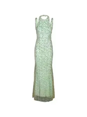 GENNY Embellished Pearl And Sequin Halterneck Dress - Green