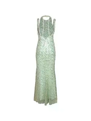 GENNY Embellished Pearl And Sequin Halterneck Dress
