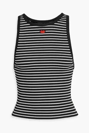 Alice + Olivia Alice Olivia Allen Embroidered Striped Ribbedknit Tank - Black