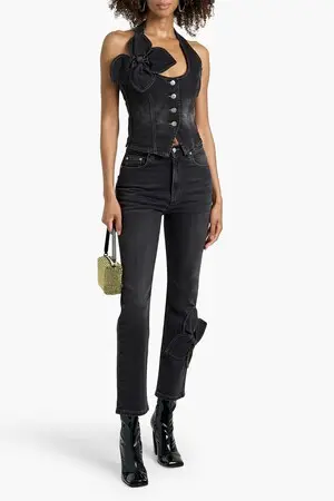 AREA Floral Appliquéd High-rise Straight-leg Jeans