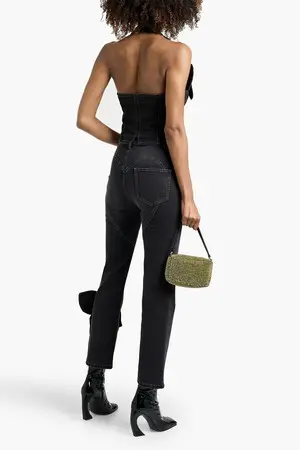 AREA Floral Appliquéd High-rise Straight-leg Jeans
