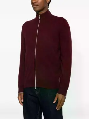 Brunello Cucinelli Bordeaux High Neck Zip-up Cardigan - Red