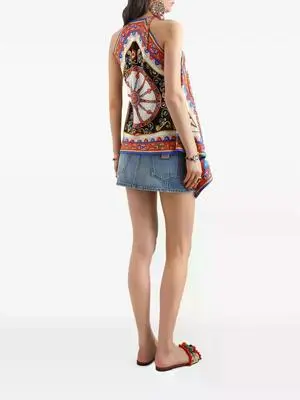 Dolce & Gabbana Carretto-print Silk Twill Halter Neck Top - Black