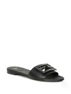 Fendi Baguette Leather Sandals With Logo Plaque