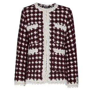 THE EXTREME COLLECTION Merlot Burgundy Houndstooth Short Jacket - Red