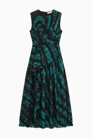 Ulla Johnson Shibori Dyed Silk Midi Dress - Malachite