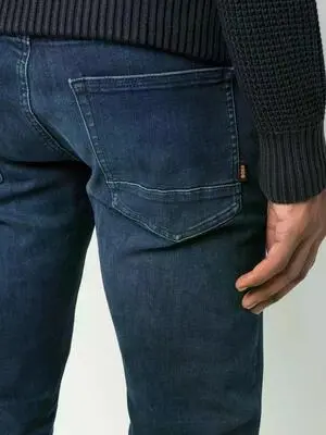 BOSS Indigo Cotton Blend Slim Cut Jeans With Logo Patch - Blue