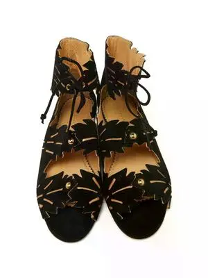CHARLOTTE OLYMPIA Suede Leaf Cut-out Lace-up Flat Sandals