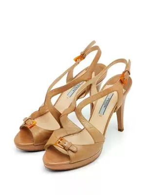 Prada Tan Leather Platform Ankle Strap Sandals