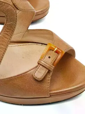 Prada Tan Leather Platform Ankle Strap Sandals