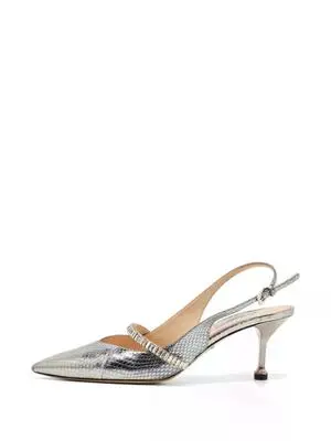 Prada Snakeskin-embossed Crystal-embellished Leather Slingback Pumps - Silver