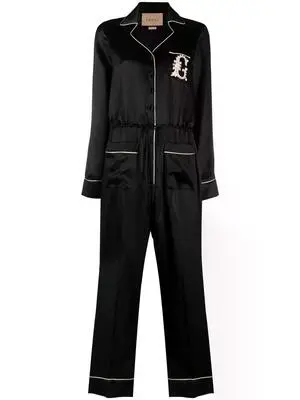 Gucci Embroidered Logo Jumpsuit - Black
