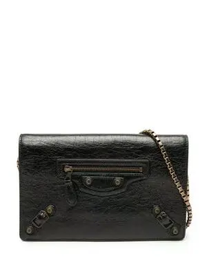 Balenciaga Lambskin Motocross Giant 12 Wallet On Chain Crossbody Bag - Black
