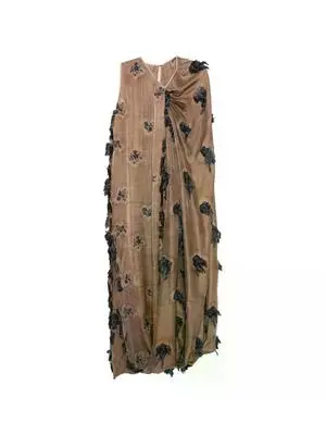 UMA WANG Floral-embroidered Fringed V-neck Dress