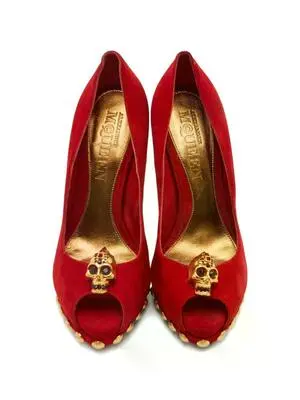Alexander McQueen Skull Suede Peep-toe Pumps
