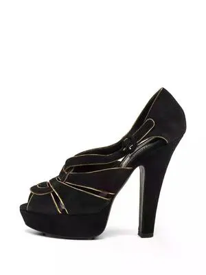 Dolce & Gabbana Suede Heeled Sandals With Gold-tone Trims