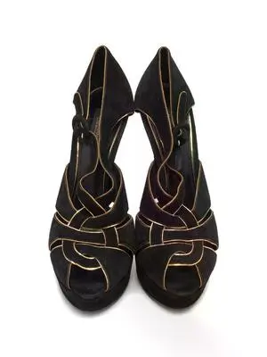 Dolce & Gabbana Suede Heeled Sandals With Gold-tone Trims