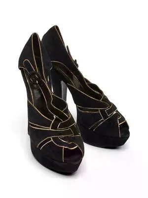 Dolce & Gabbana Suede Heeled Sandals With Gold-tone Trims