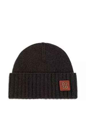 Dsquared2 Ribbed Knit Beanie With Logo Plaque - Brown