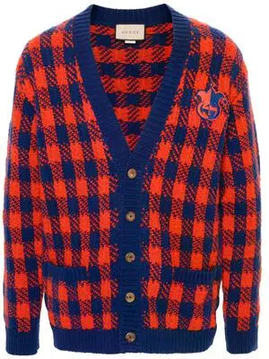 Gucci Interlocking Gg Gingham Wool Cardigan