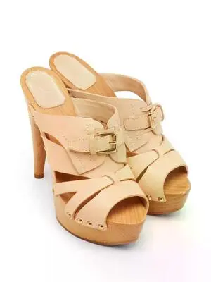Dior Beige Wooden Platform Mules