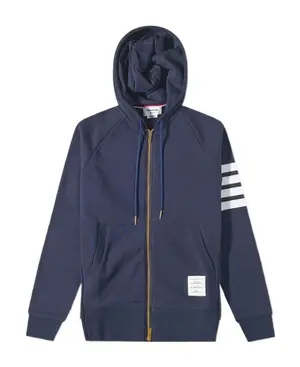 Thom Browne Zip-up Hoodie With Signature Stripes - Black
