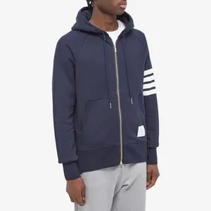 Thom Browne Zip-up Hoodie With Signature Stripes - Black