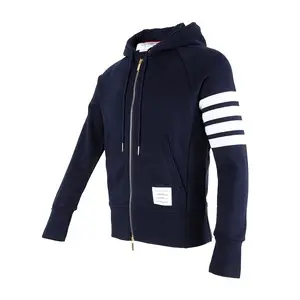 Thom Browne Zip-up Hoodie With Signature Stripes - Black