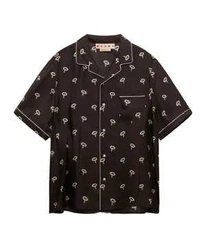 Marni Brown Silk Twill Pyjama Shirt With Floral Print - Teak