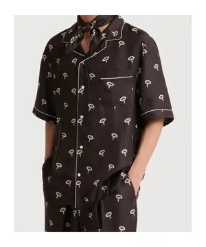 Marni Brown Silk Twill Pyjama Shirt With Floral Print