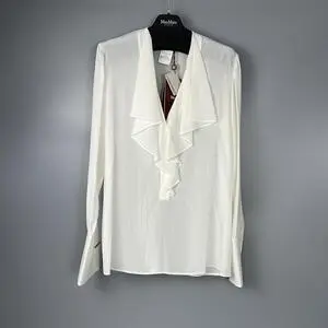 Max Mara V-neck Ruffled Silk Crepe De Chine Blouse - No