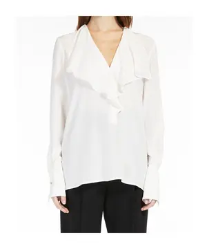 Max Mara V-neck Ruffled Silk Crepe De Chine Blouse