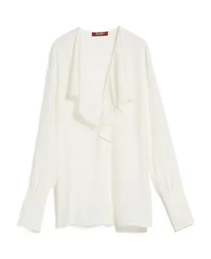 Max Mara Max Mara V-Neck Ruffled Silk Crepe De Chine Blouse White