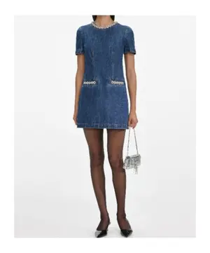 SELF-PORTRAIT Embellished Denim Mini Dress