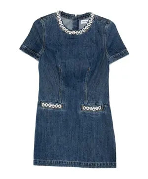 SELF-PORTRAIT Embellished Denim Mini Dress - Blue