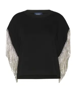 Sportmax Rhinestone Fringe-adorned Cotton Boxy T-shirt - Black