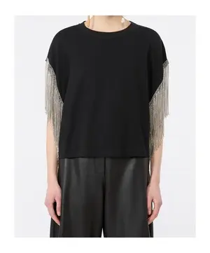 Sportmax Rhinestone Fringe Cotton T-shirt