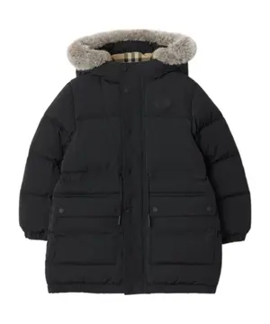 Burberry Faux Fur Trim Nylon Puffer Coat - Black