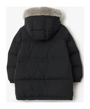 Burberry Faux Fur Trim Nylon Puffer Coat