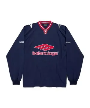 Balenciaga 3b Football Long Sleeve V-neck T-shirt - Dark Navy/red