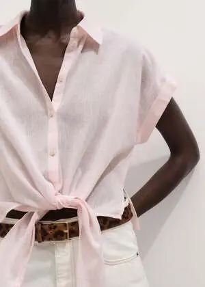 ME+EM Cotton Tie Front Shirt Iced