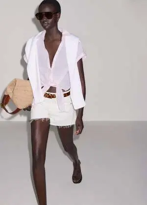 ME+EM Cotton Tie Front Shirt Iced