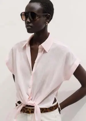 ME+EM Cotton Tie Front Shirt Iced