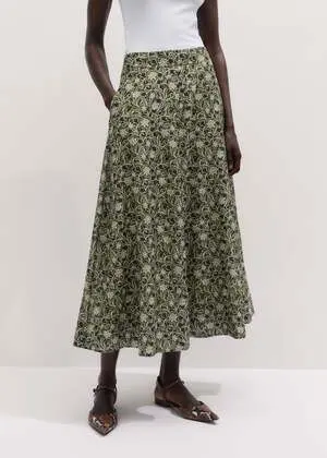 ME+EM Silk Cotton Floral Print Maxi Skirt