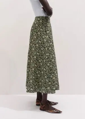 ME+EM Silk Cotton Floral Print Maxi Skirt