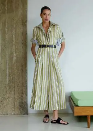 ME+EM Stripe Wide-leg Cropped Jumpsuit - Olive/multi